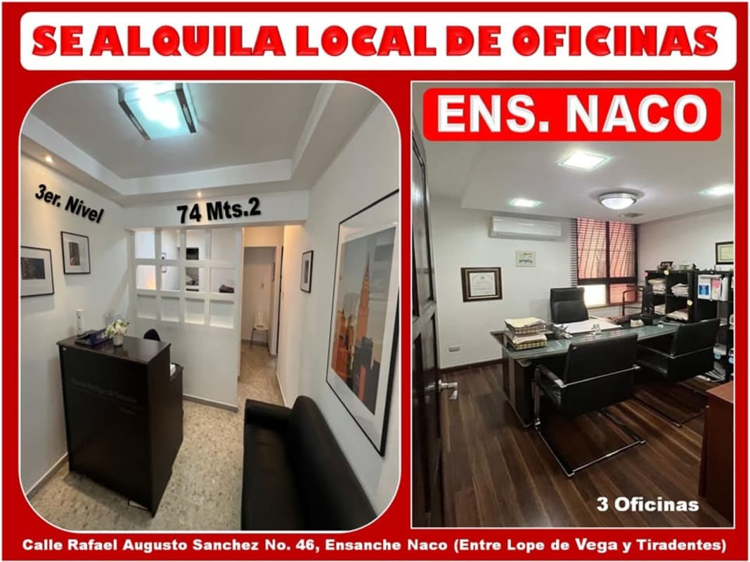 LOCAL DE OFICINAS EN ALQUILER, ENS. NACO, 3 OFICINAS, RECEPCION, 74 M ...